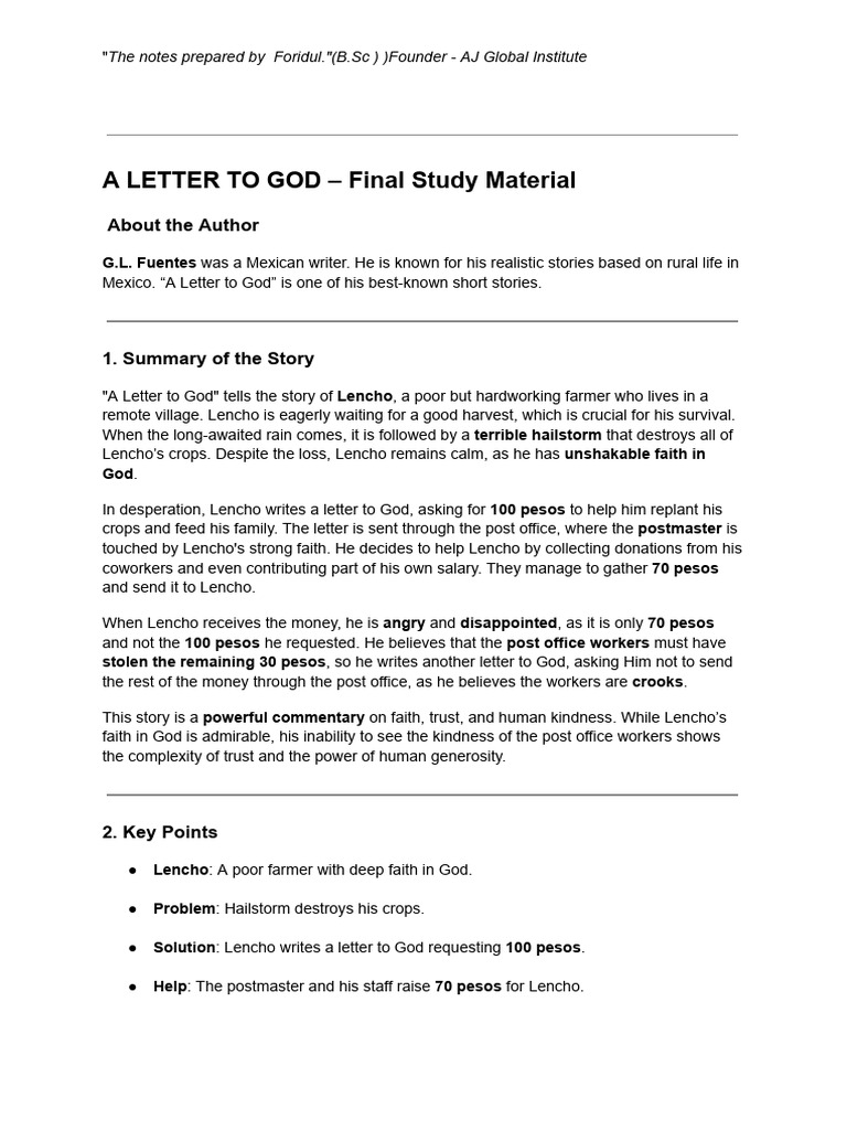 A LETTER to GOD – Final Study Material | PDF | Faith | Religious Belief And Doctrine