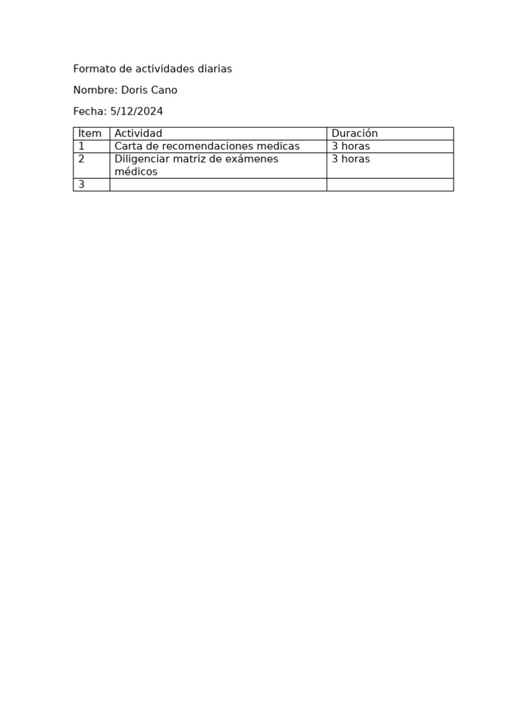 Formato de Actividades Diarias | PDF