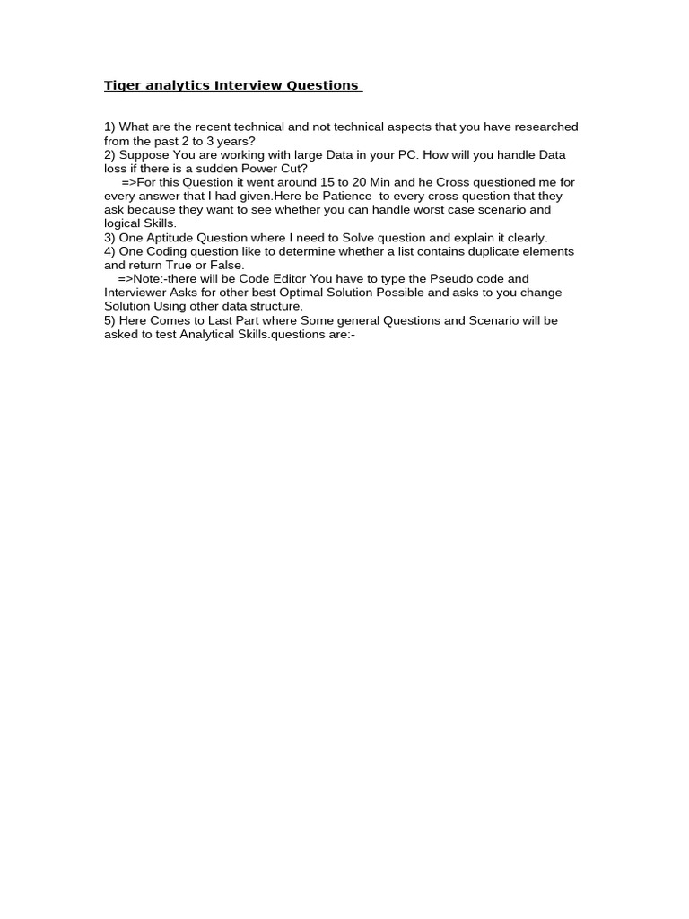 Tiger Analytics Interview Questions | PDF