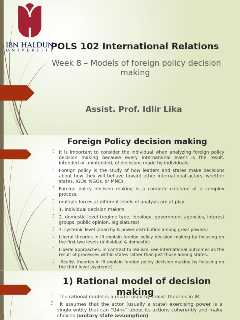 Foreign Policy Decision-Making Models | PDF | Decision Making | Rationality