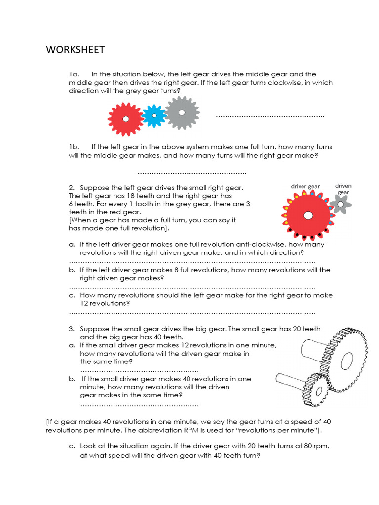 Gear Ratio Calculations Worksheet | PDF | Gear | Machines
