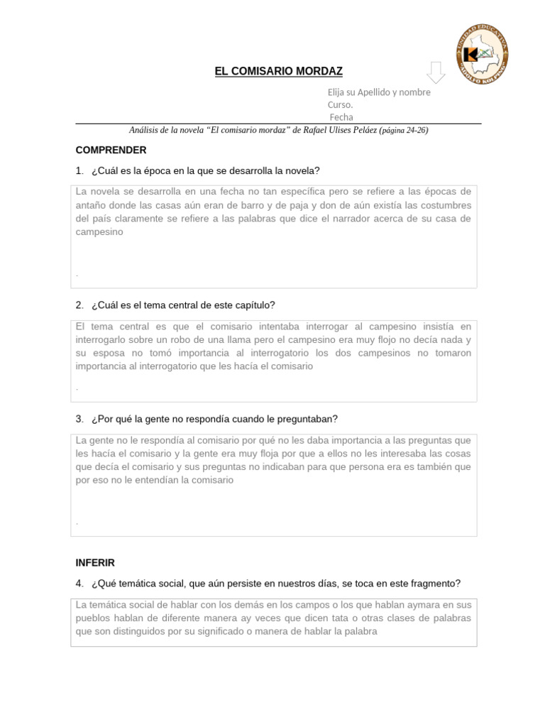 Lenguaje 2do. EL COMISARIO MORDAZ | PDF | Justicia | Crimen y violencia