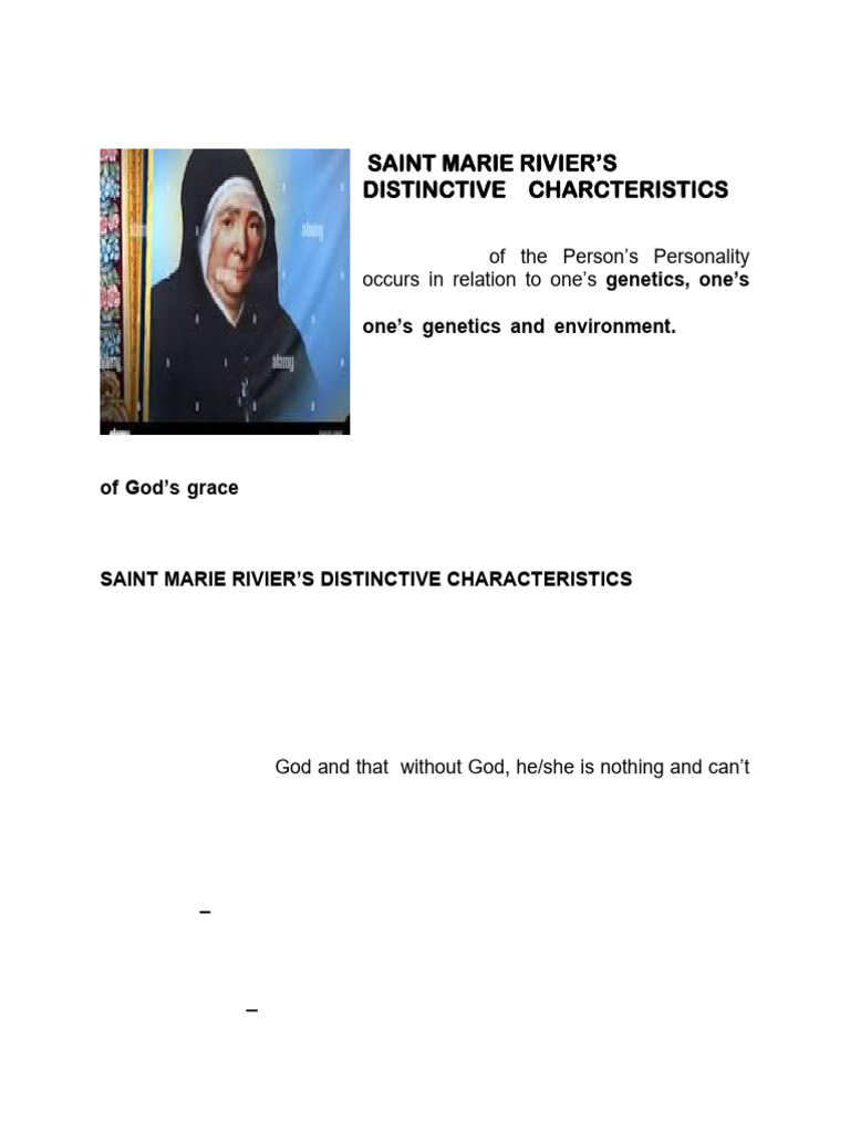 Lesson IV PROFILE OF SAINT MARIE RIVIER - 0 | PDF | Humility ...