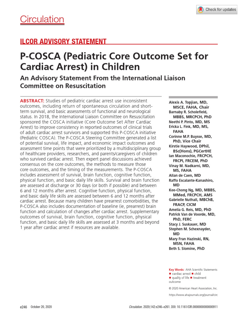 Topjian Et Al p Cosca (Pediatric Core Outcome Set for Cardiac Arrest) in Children an Advisory ...