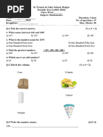 Math Question Class 1 | PDF | Mathematics