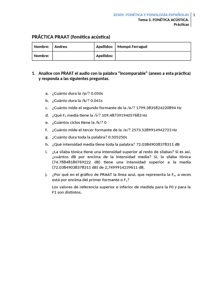 Práctica Praat 1 | PDF