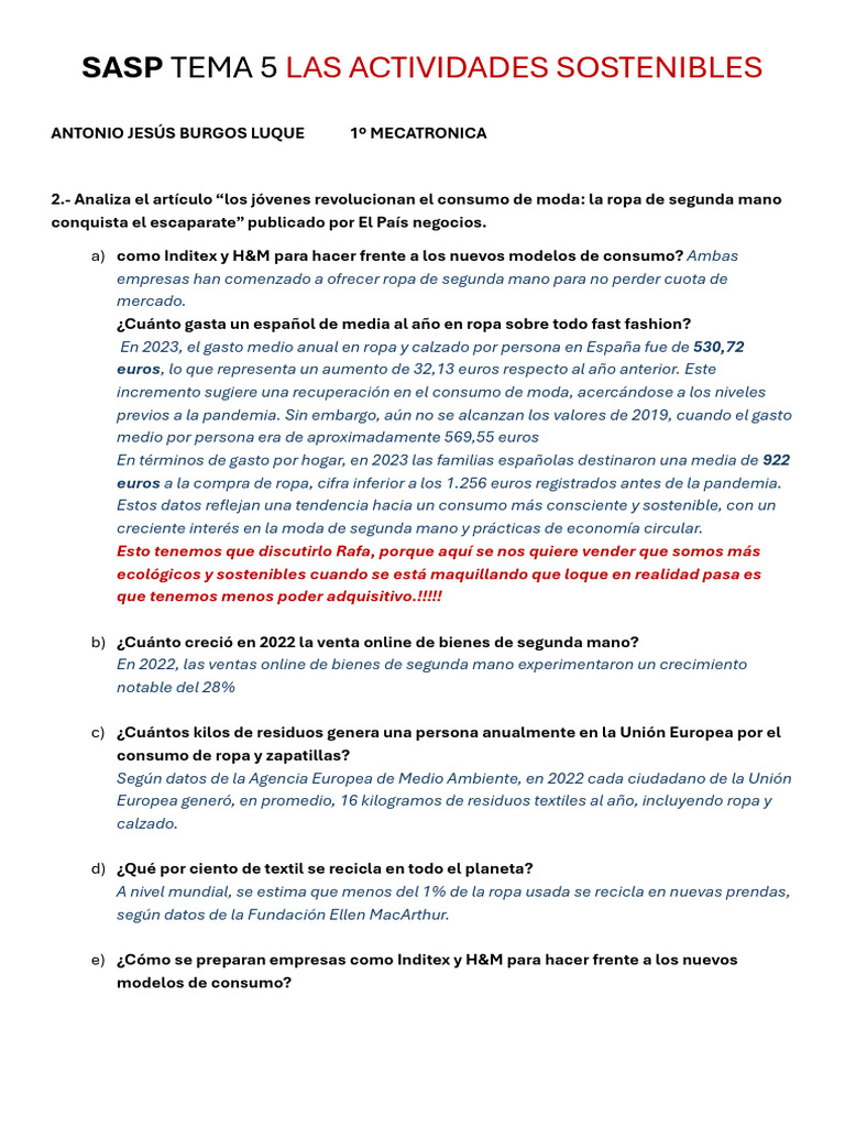 Tarea UD.5 Sostenibilidad | PDF | Sustentabilidad | Reciclaje