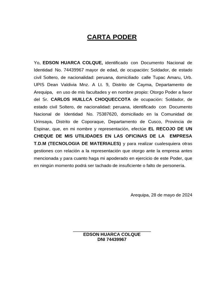 Carta Poder Simple - Modelo 6 | PDF