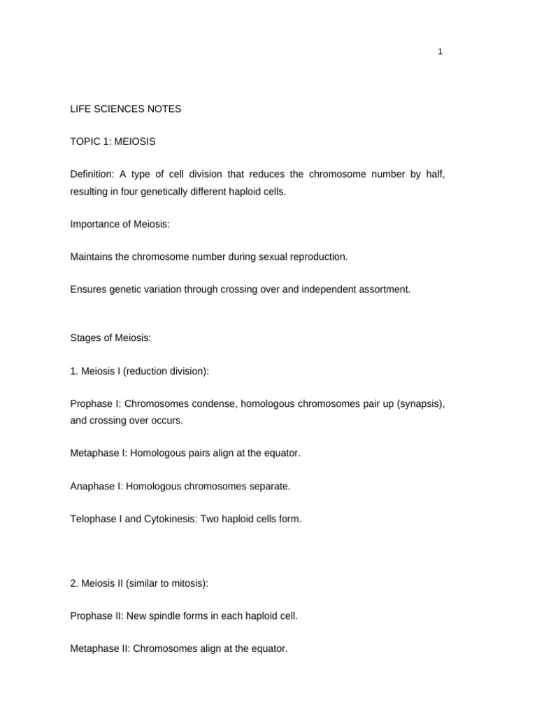 Life Science Notes Atp Aligned | PDF | Meiosis | Translation (Biology)