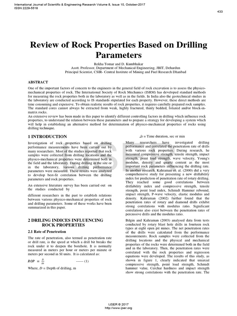 Review of Rock Properties Based On Drilling Parameters | PDF | Strength ...