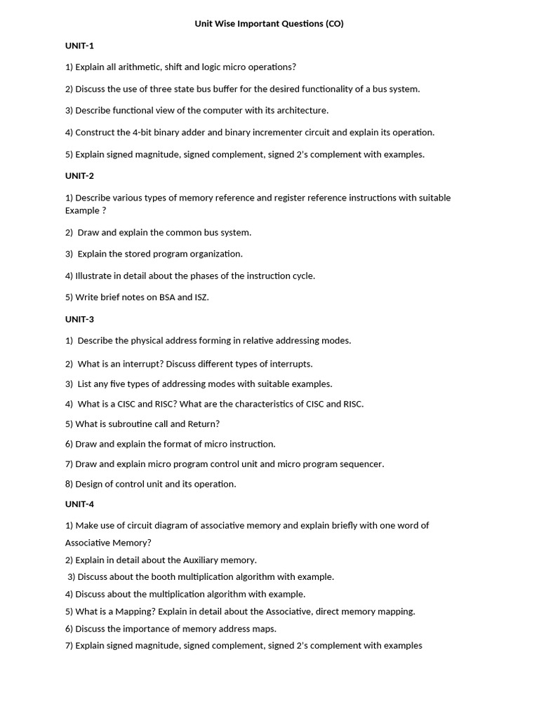 Unit Wise Important Questions | PDF