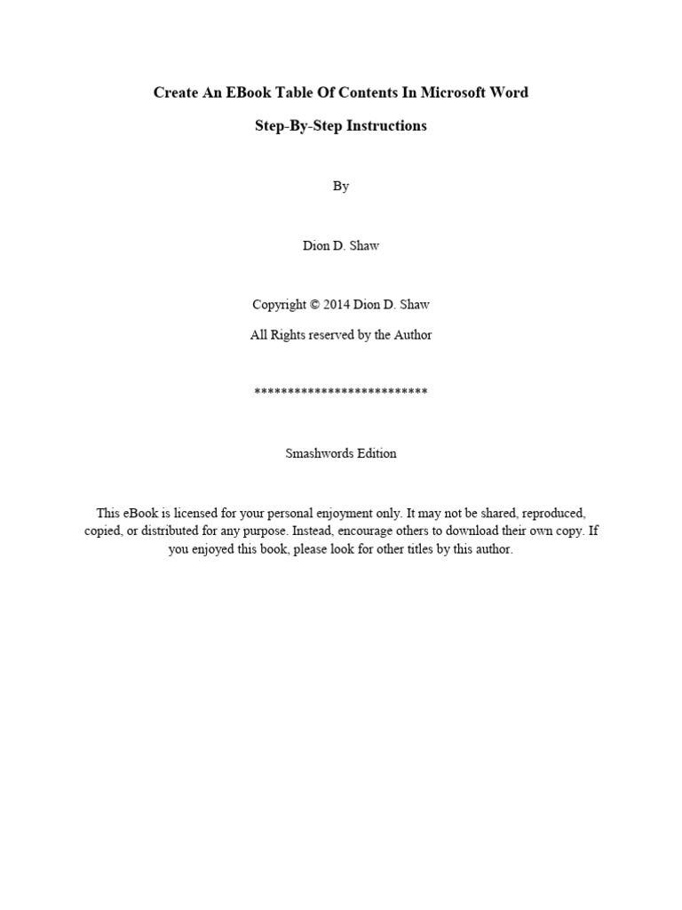 Creating an eBook TOC in Word | PDF | Table Of Contents | Books