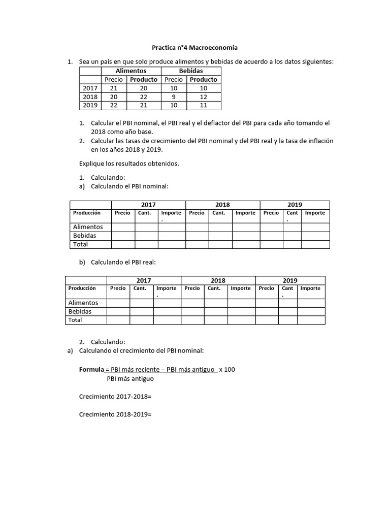 Ejercicios de Pbi y PBN Deflactor Sem 4 | PDF