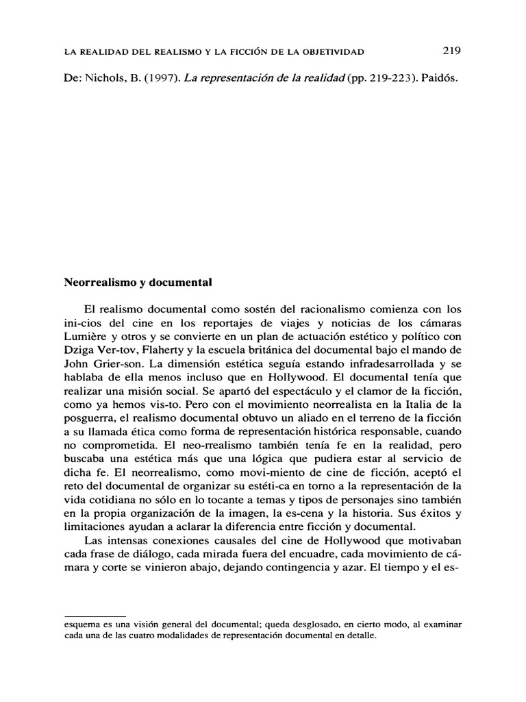 Neorrealismo y Documental (Nichols, 1997) | PDF | Documental | Realidad