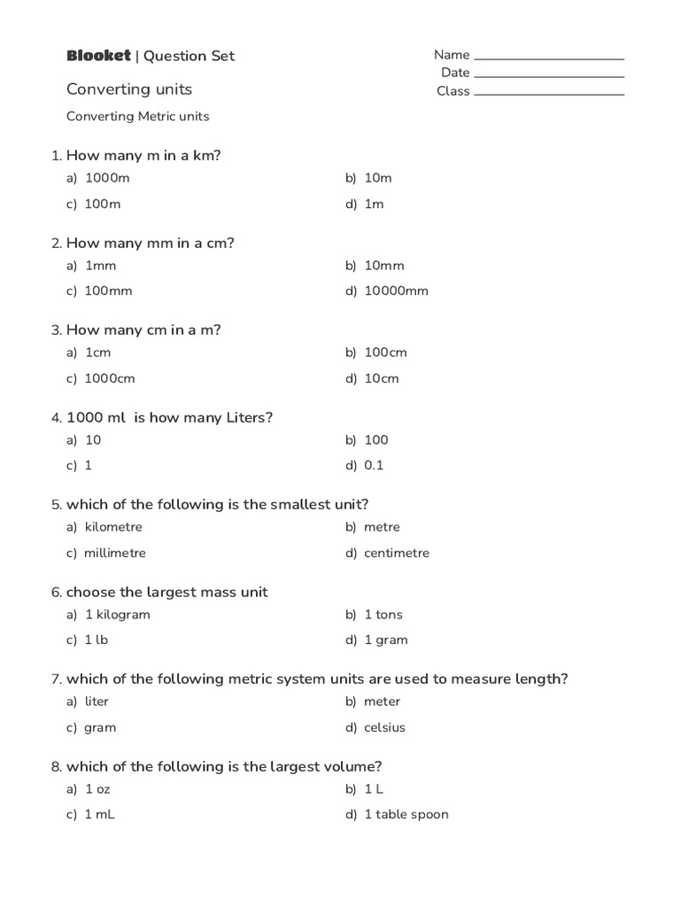 HW Converting Units - Blooket | PDF | Litre | Metre
