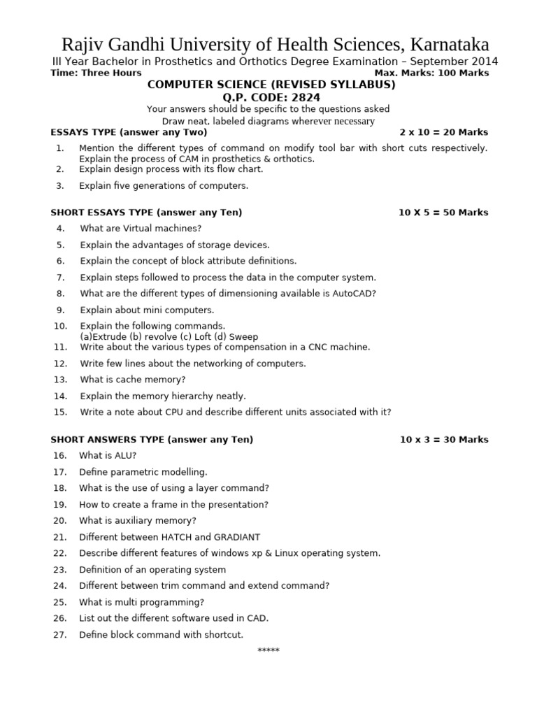 Prosthetics & Orthotics Computer Science Exam | PDF