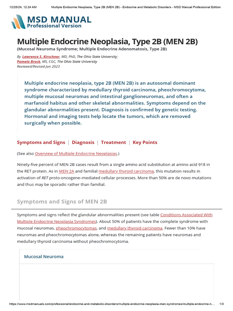 Multiple Endocrine Neoplasia Type 2B MEN 2B Endocrine and Metabolic ...