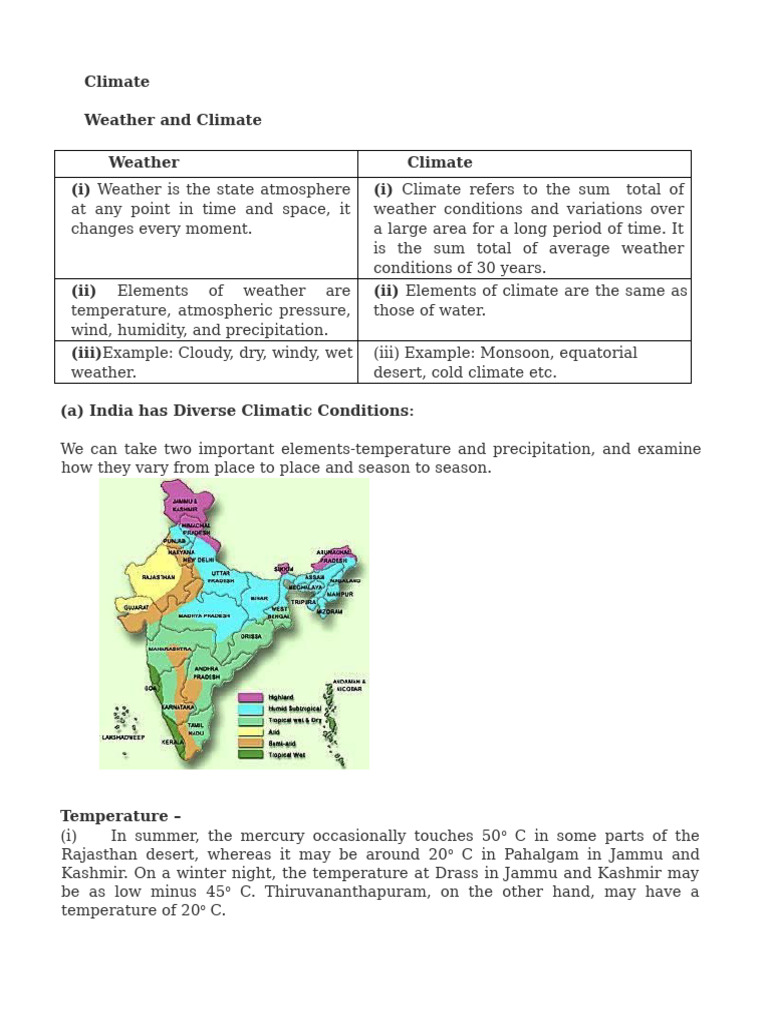 Climate - Notes Class 9 | PDF | Monsoon | Rain