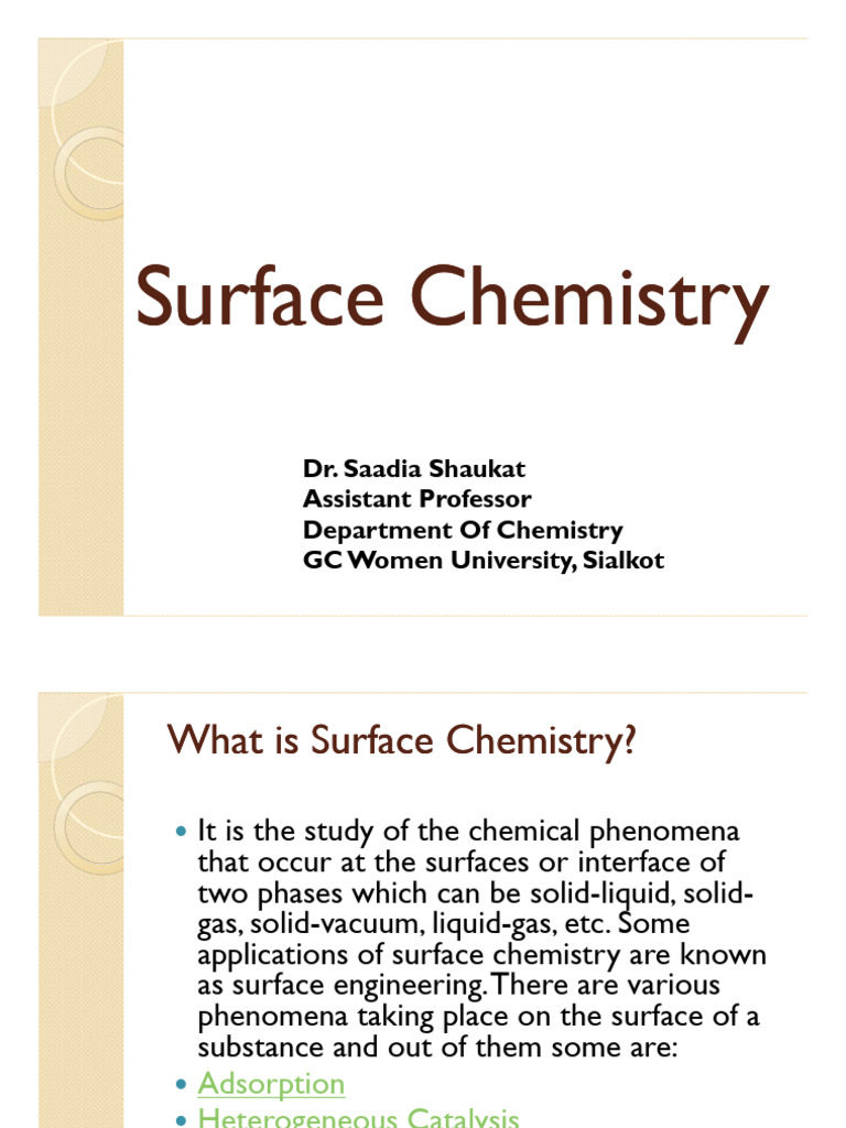 Understanding Surface Chemistry Concepts | PDF | Adsorption | Surface ...