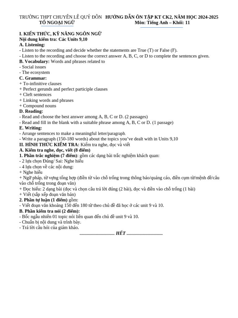 HD ôn tập CK2 - K11 | PDF