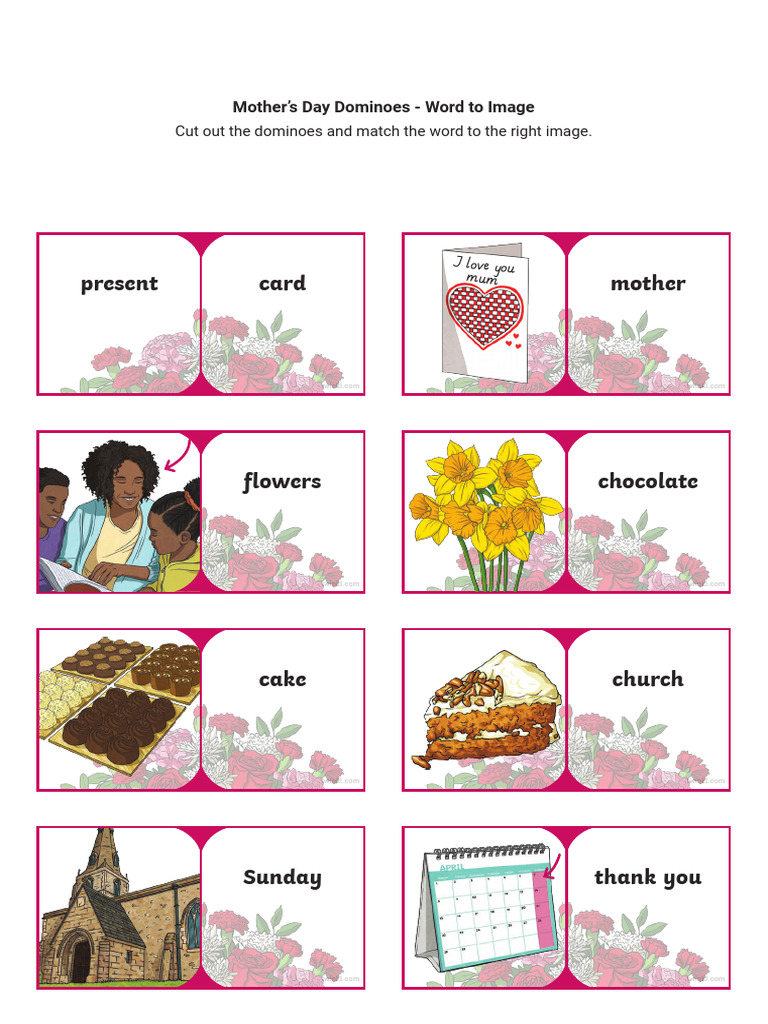 EAL Learners Mothers Day Matching Dominoes Game | PDF | Cakes | Meal
