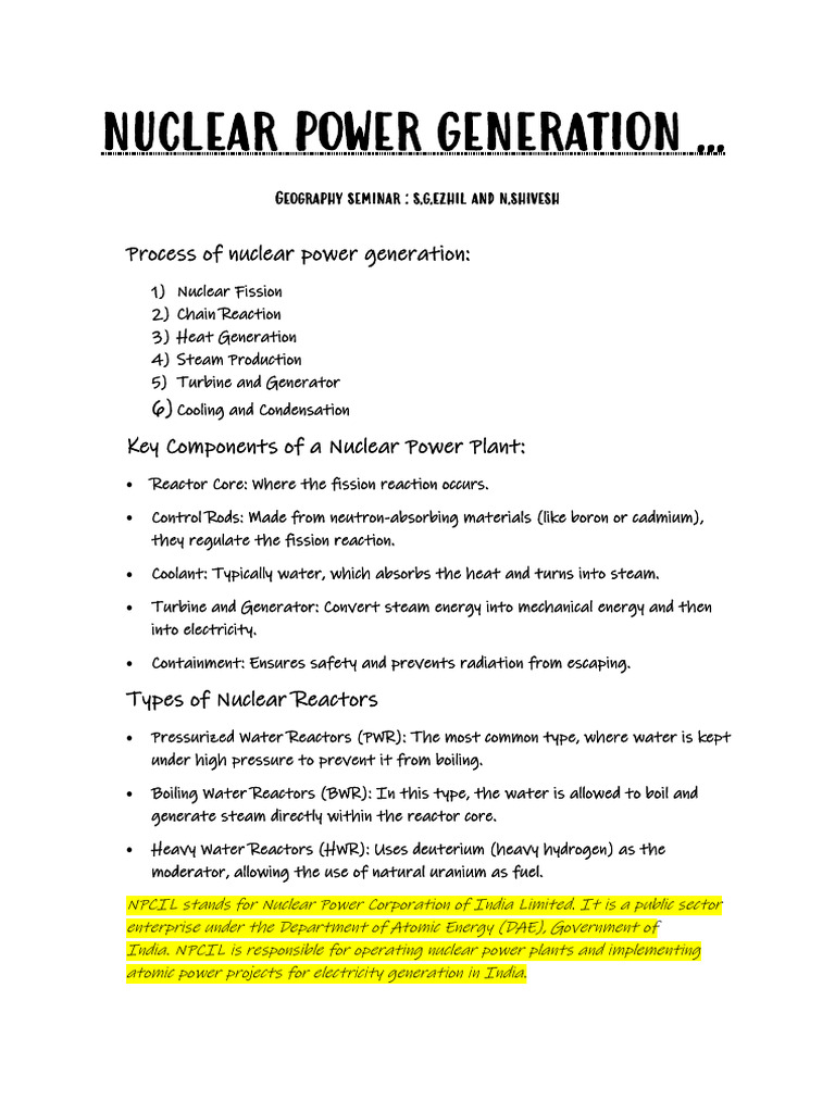 Nuclear Power Generation Process Explained | PDF | Nuclear Reactor ...