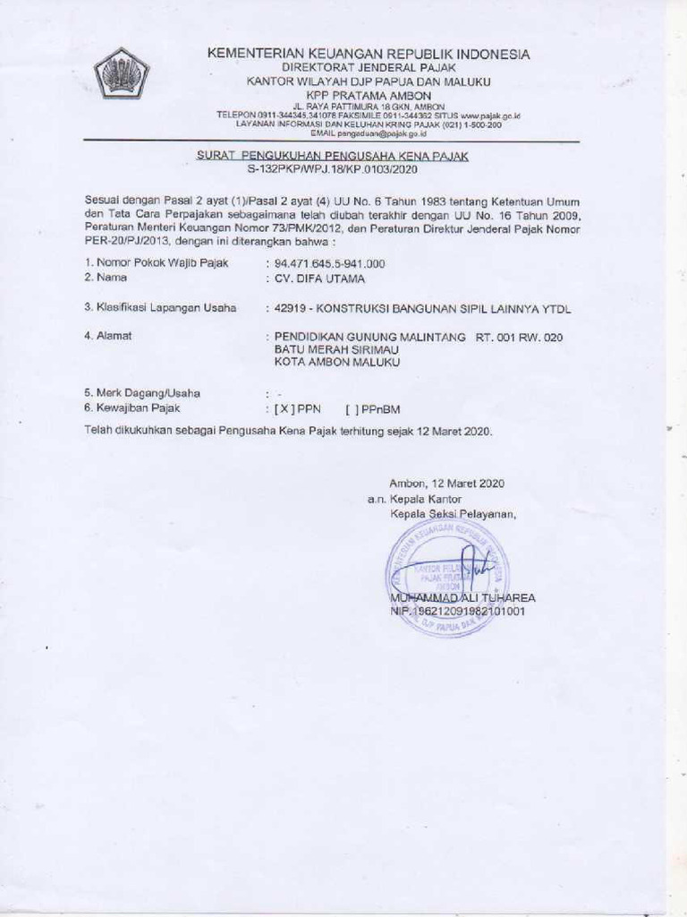 BIODATA CV. DIFA UTAMA 2023-16 | PDF