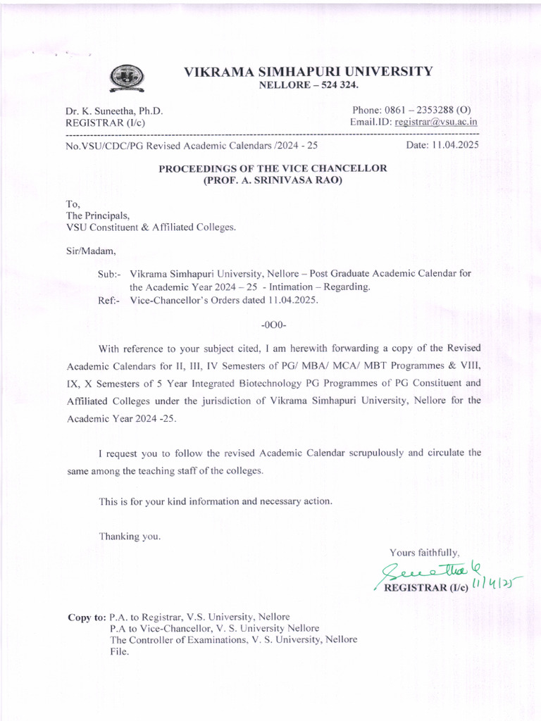 Revised Academic Calendar PG | PDF