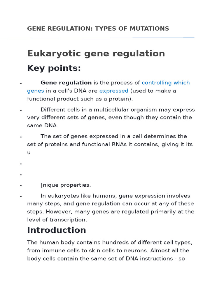Eukaryotic Gene Regulation and Types of Mutation | PDF | Promoter ...