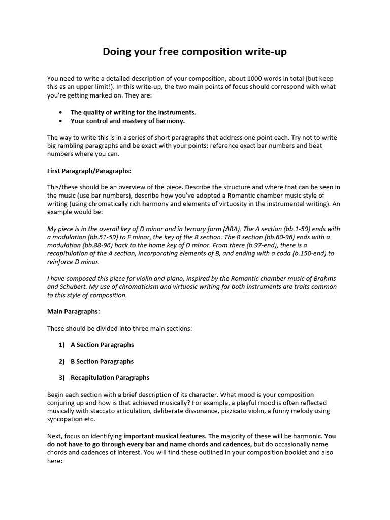 A Level Free Composition Write-Up Guidelines 2024 | PDF | Chord (Music) | Harmony