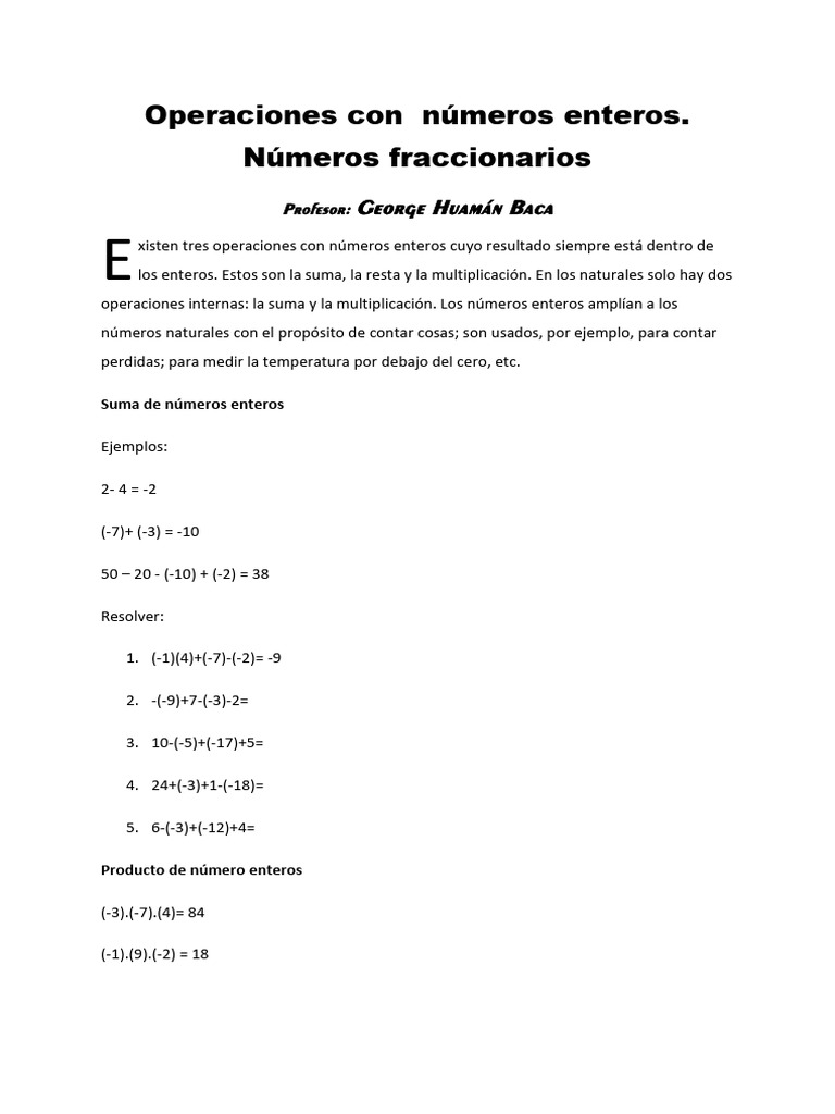 Operaciones Con Números Enteros Cont - Uniq2 | PDF | Entero | Teoría de ...