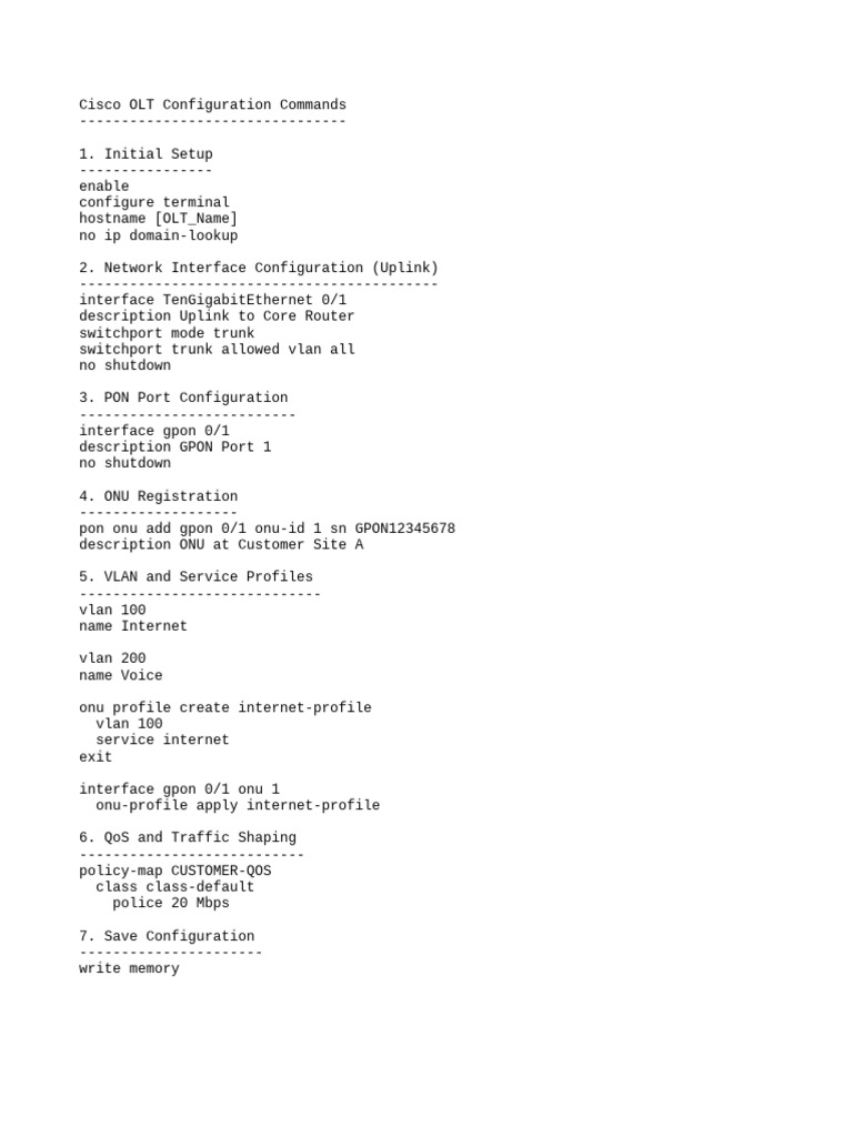 Cisco OLT Configuration Commands | PDF