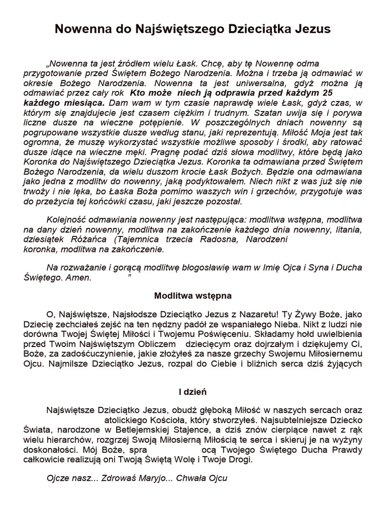 Nowenna Do Najswietszego Dzieciatka Jezus-Druk | PDF