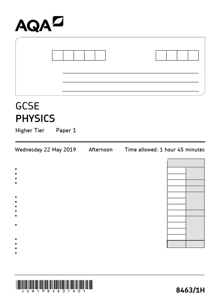 AQA GCSE Physics Higher Paper | PDF | Heat Capacity | Electric Car