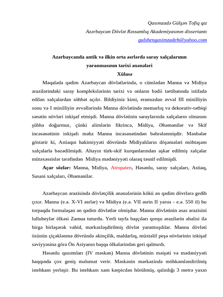 PALACE CARPETS IN ANCIENT AND EARLY MIDDLE AGES IN AZERBAIJAN ...