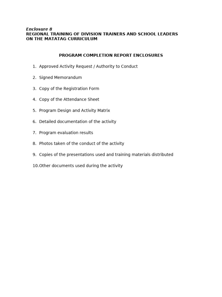 Program Completion Report Enclosures | PDF