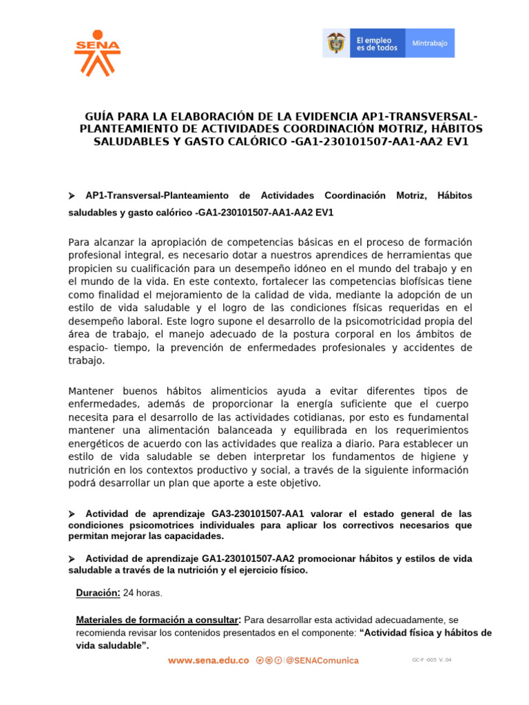 AP1 Trans Planteamiento Hábitos GA1 230101507 AA1 AA2 EV1 | PDF | Nutrición | Dieta y nutrición