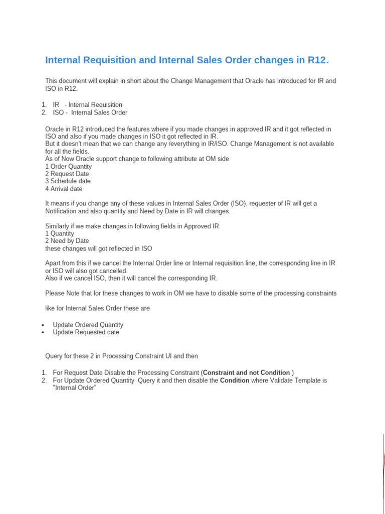 Internal Requisition and Internal Sales Order Changes in R12 | PDF ...