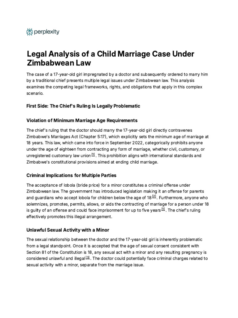 Legal Analysis of A Child Marriage Case Under Zimb | PDF | Marriage ...