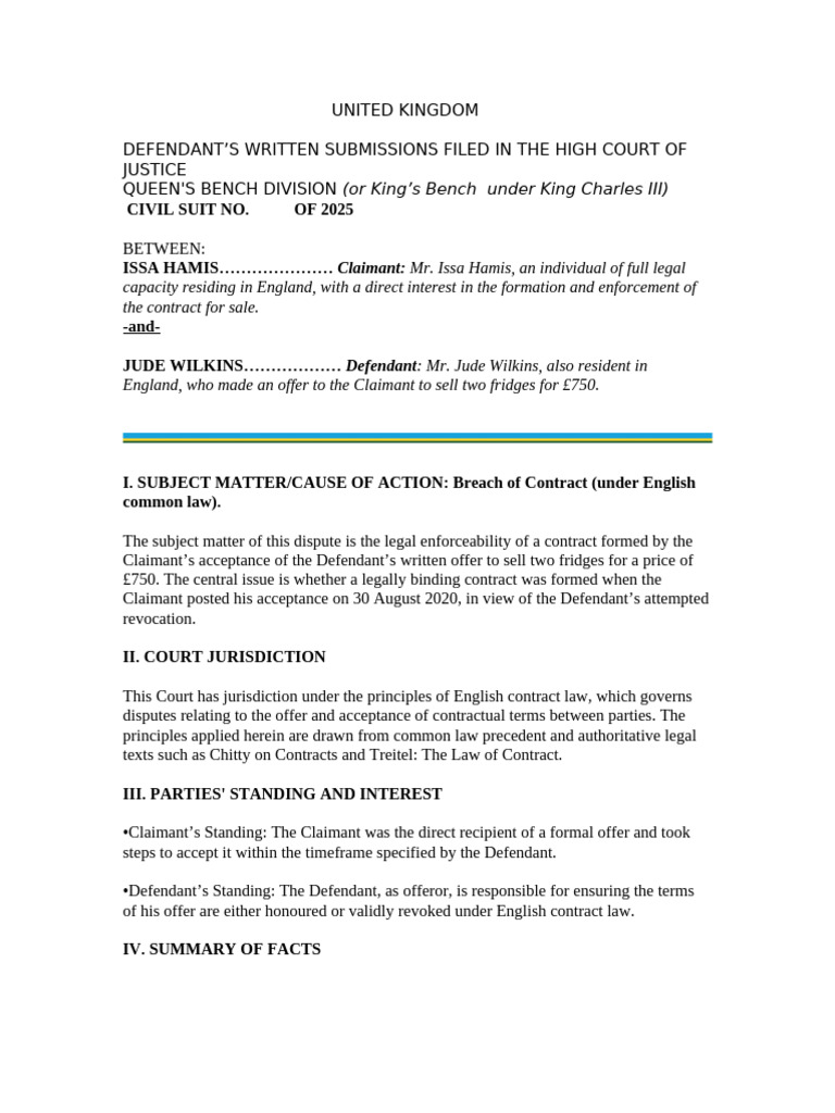 Defendant Final Court Submission | PDF | Estoppel | Consideration