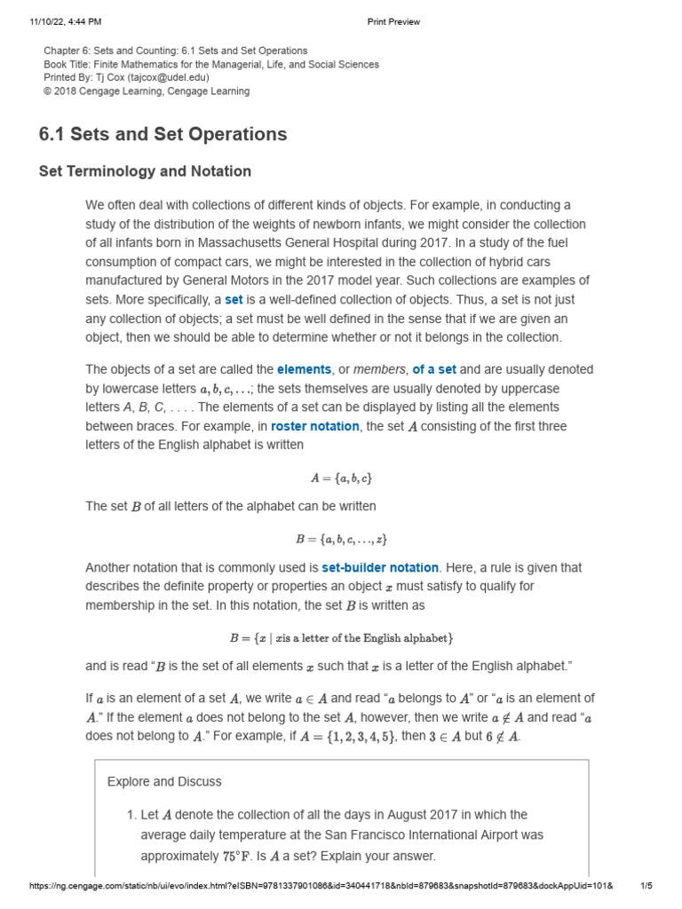 6.1 Sets and Set Operations | PDF | Set (Mathematics) | Empty Set