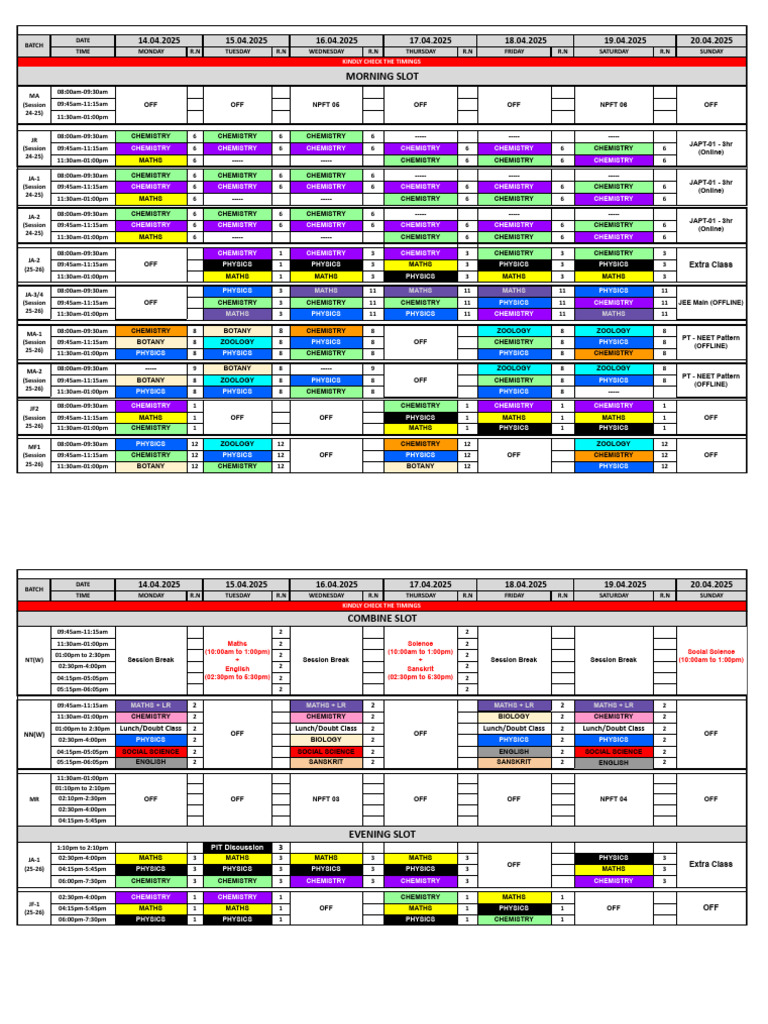 Weekly Class Schedule Overview | PDF