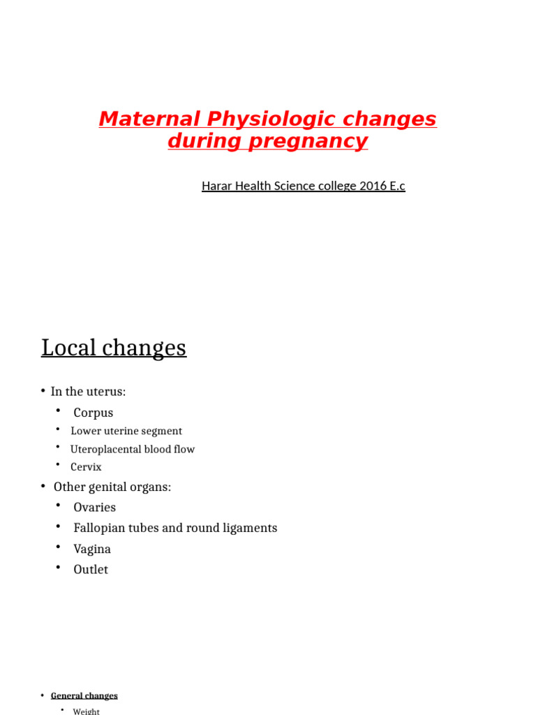 2) Maternal Physiologic Changes During Pregnancy Maternity | PDF | Uterus | Pregnancy