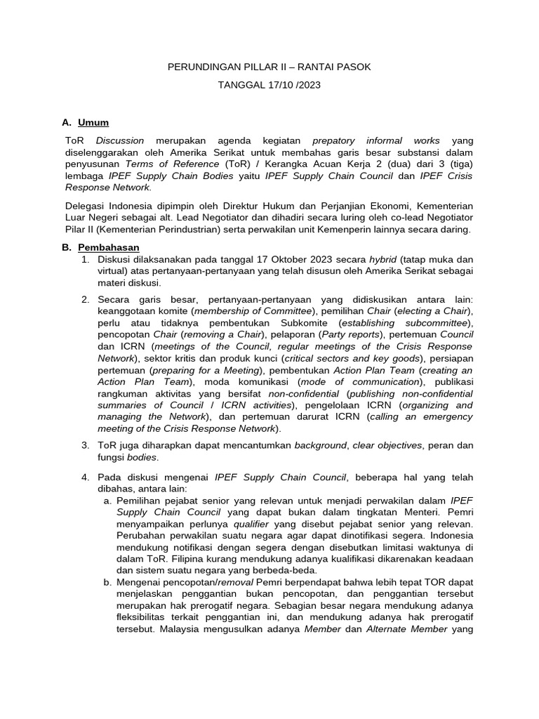Day 2 - Pillar II - Laporan ToR Discussion IPEF KL | PDF