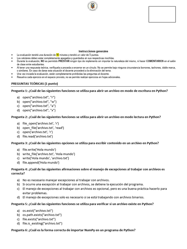 Examen II Parcial Lenguaje II - Fila 1 | PDF | Python (lenguaje de ...