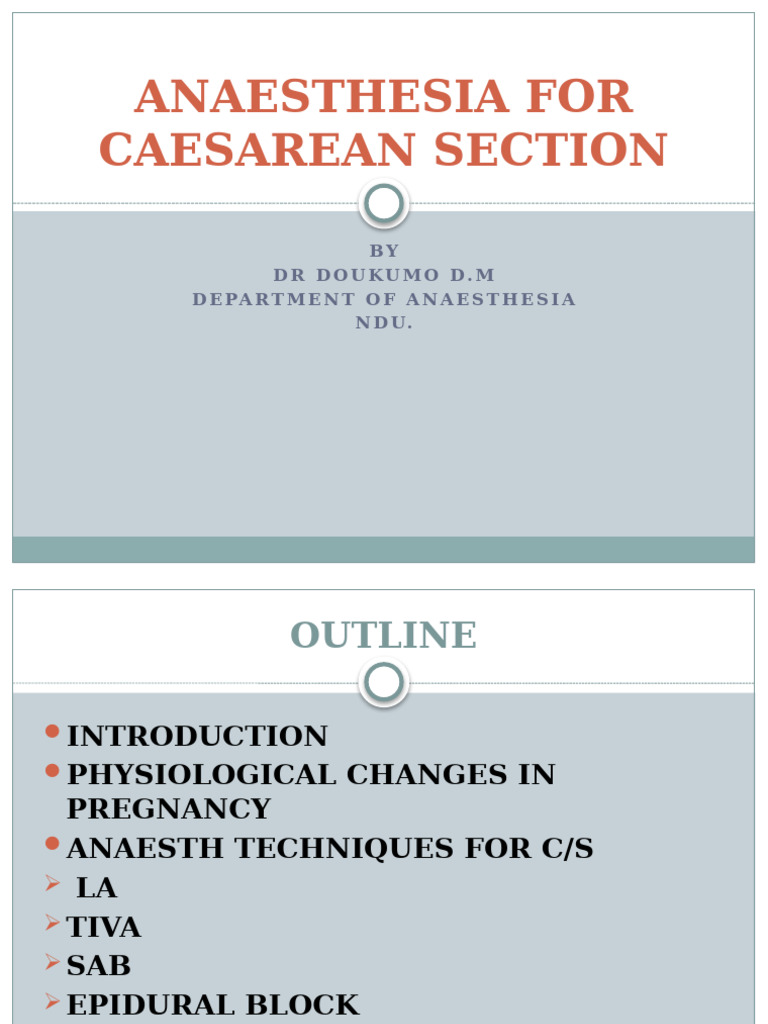 Anaesthesia For Caesarean Section 10 | PDF