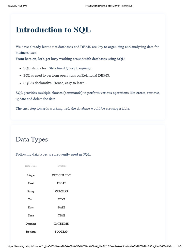 Introduction SQL PArt 1-2 | PDF | Sql | Data Type