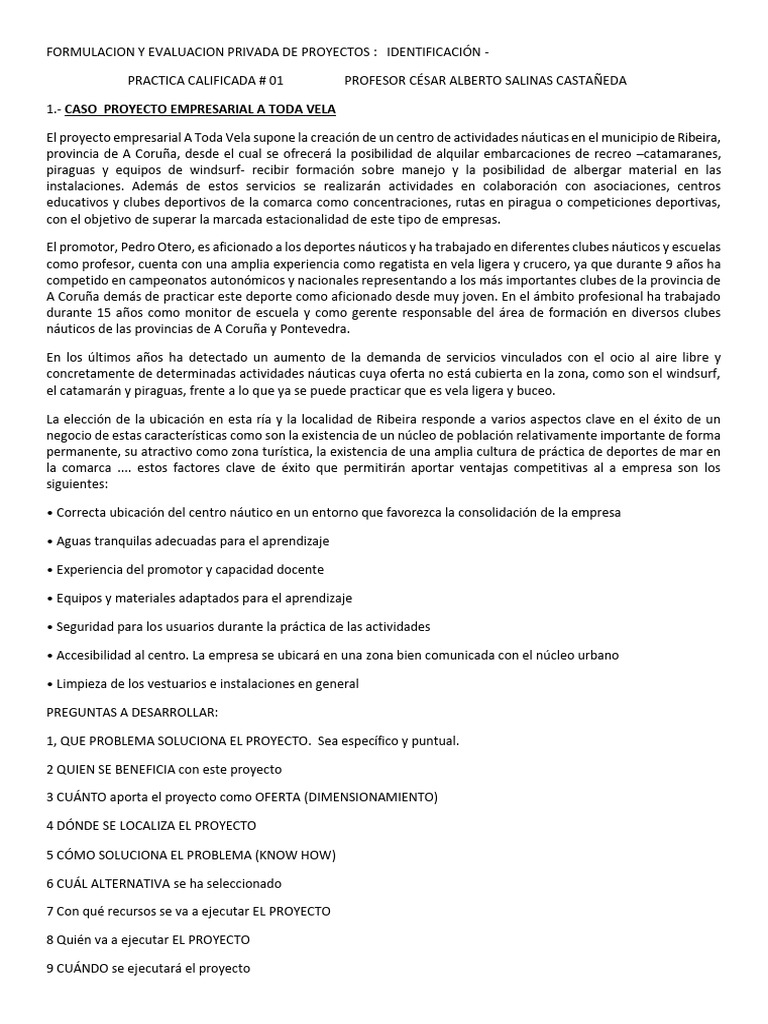 Form proyectos LAS 9 PREGUNTAS CASOS PROPUESTOS)-1 | PDF | Vela (deporte)
