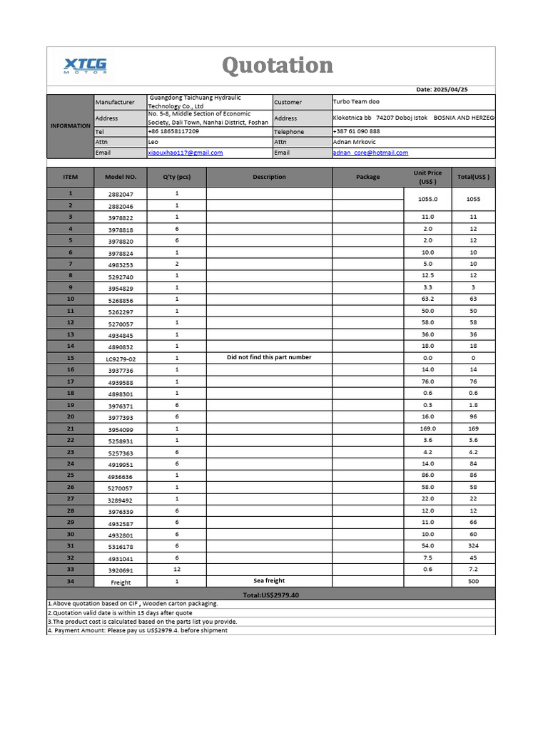 0506original Motor Hyundai Quotation | PDF | Freight Transport | Supply ...