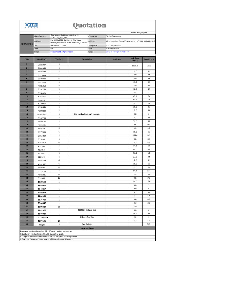 0509original Motor Hyundai Quotation | PDF | Cargo | Transport